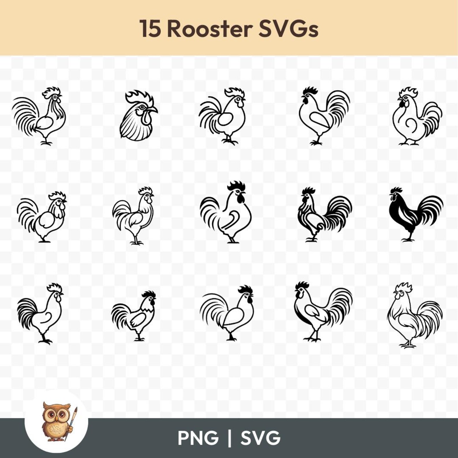 Rooster SVG Bundle, Rooster Clipart, 15 Rooster Cut Files for Cricut ...