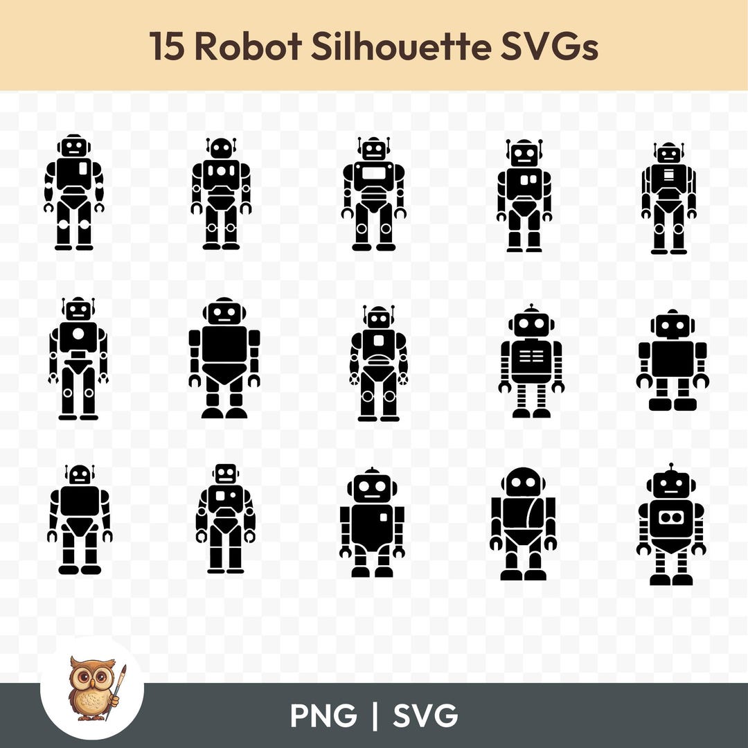 Robot Silhouette SVG Bundle, Robot Clipart, 15 Robot Cut Files for ...