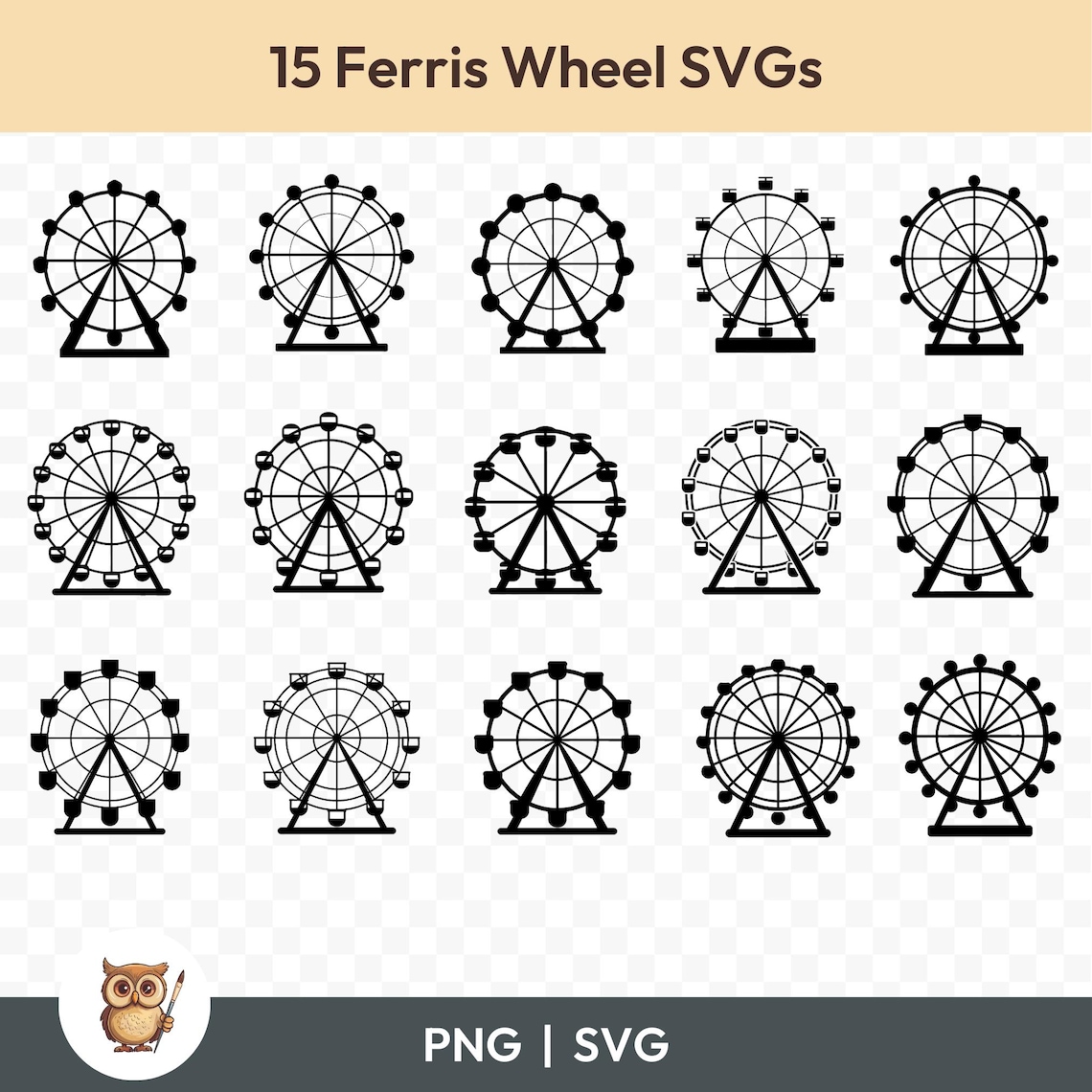Ferris Wheel SVG Bundle, Ferris Wheel Clipart, 15 Ferris Wheel Cut ...