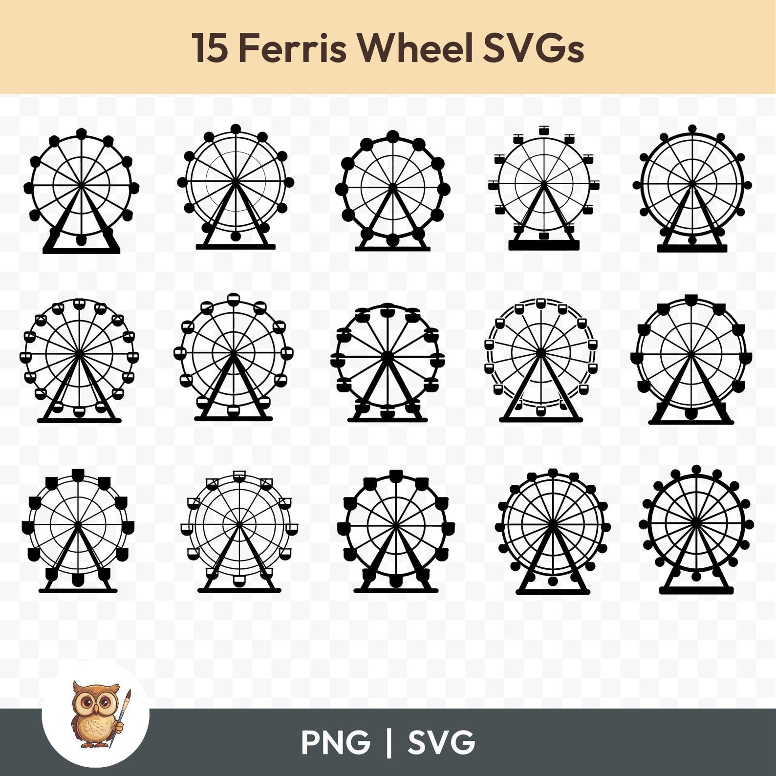 Ferris Wheel SVG Bundle, Ferris Wheel Clipart, 15 Ferris Wheel Cut ...