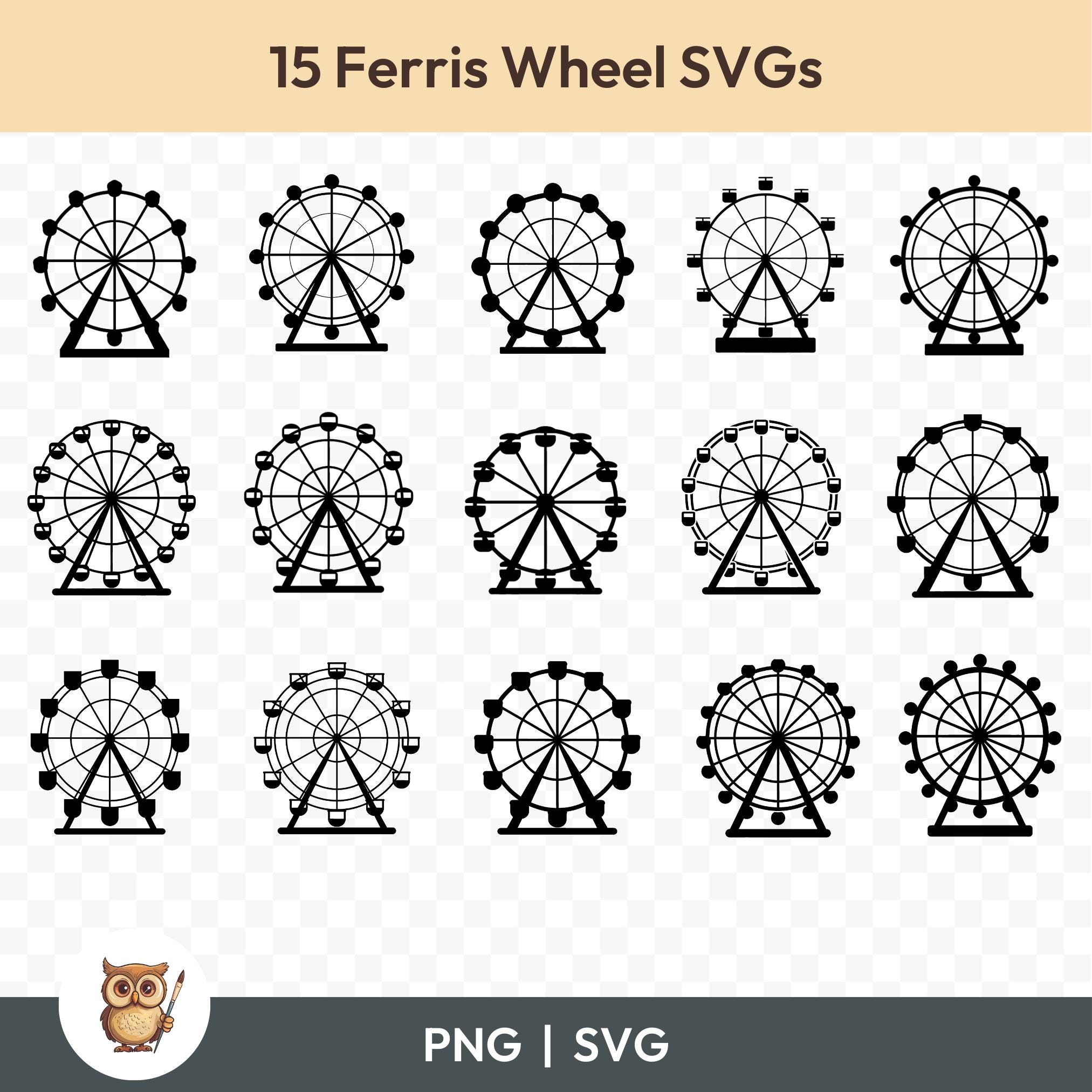 Ferris Wheel SVG Bundle, Ferris Wheel Clipart, 15 Ferris Wheel Cut ...
