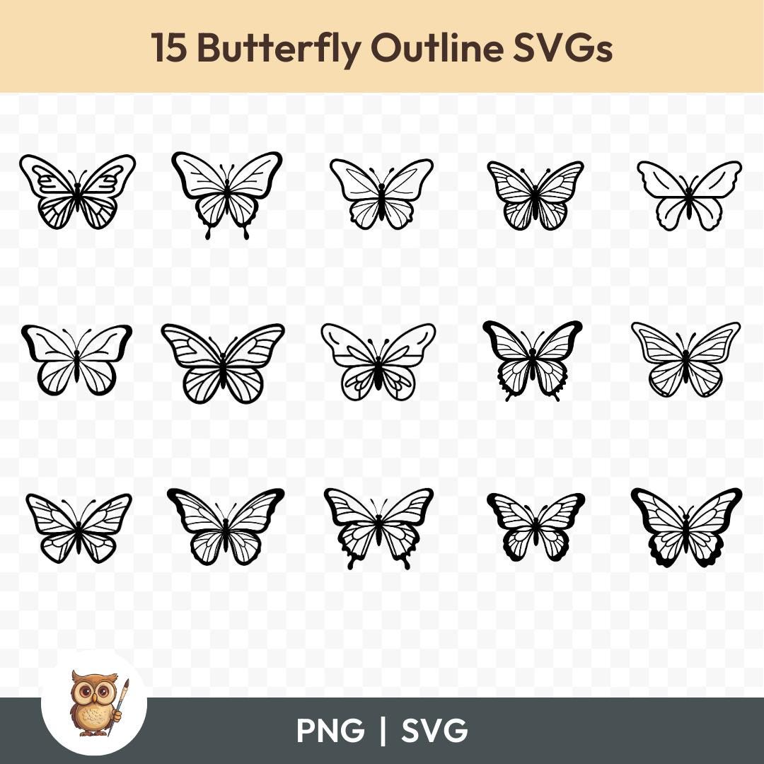 Butterfly Outline SVG Bundle, Butterfly Clipart, 15 Butterfly Cut Files ...
