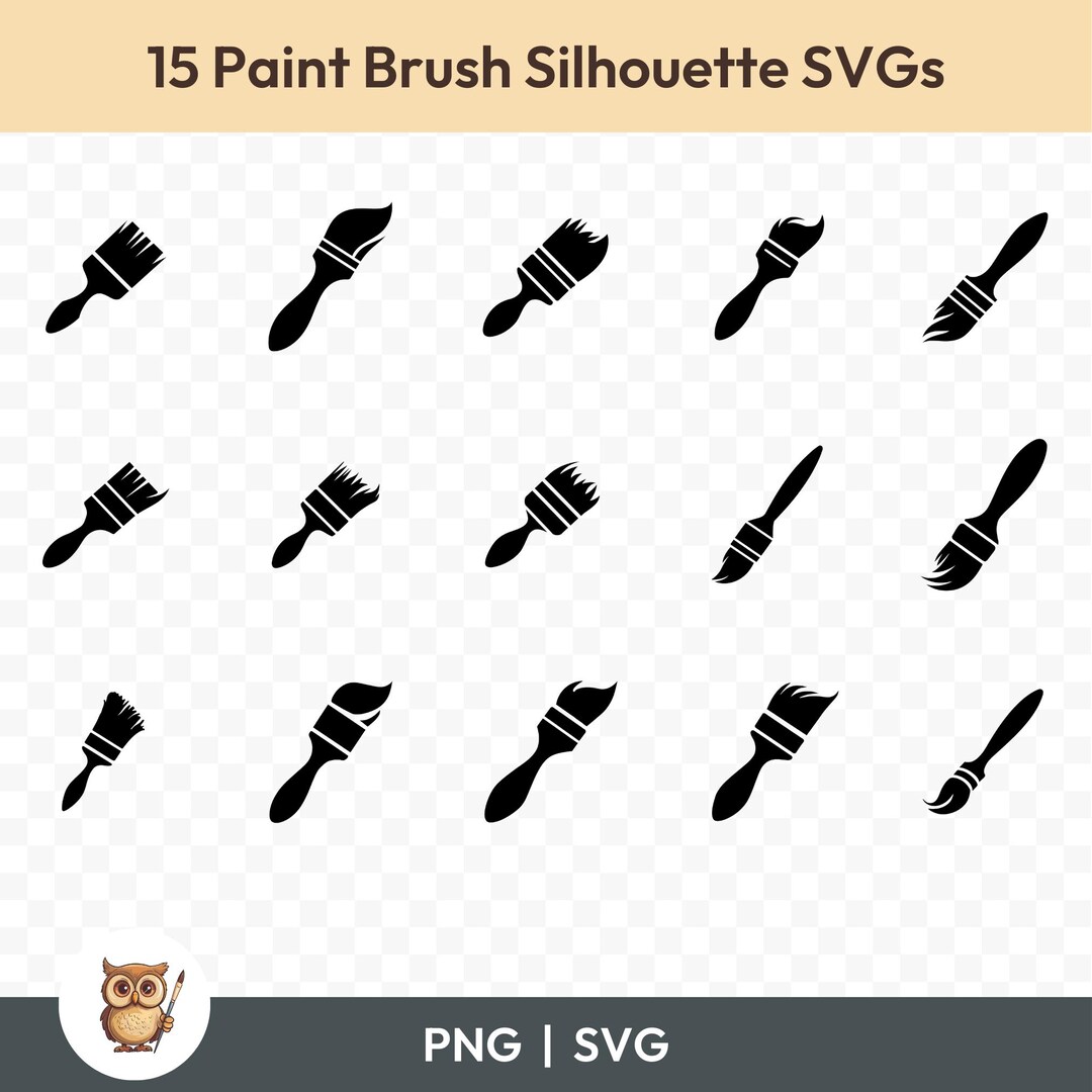 Paint Brush Silhouette SVG Bundle, Paint Brush Clipart, 15 Paint Brush ...