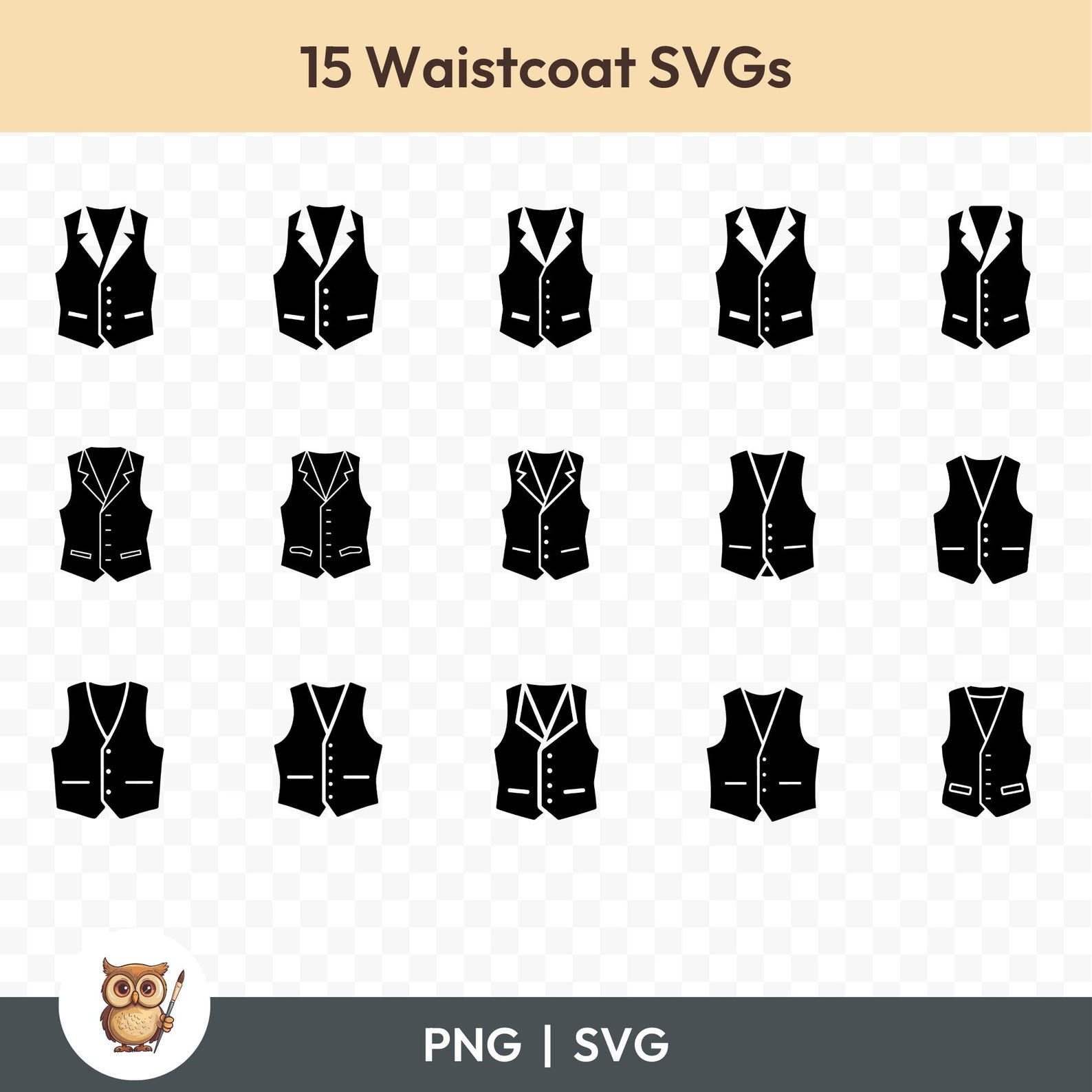 Waistcoat Silhouette SVG Bundle, Waistcoat Clipart, 15 Waistcoat Cut ...