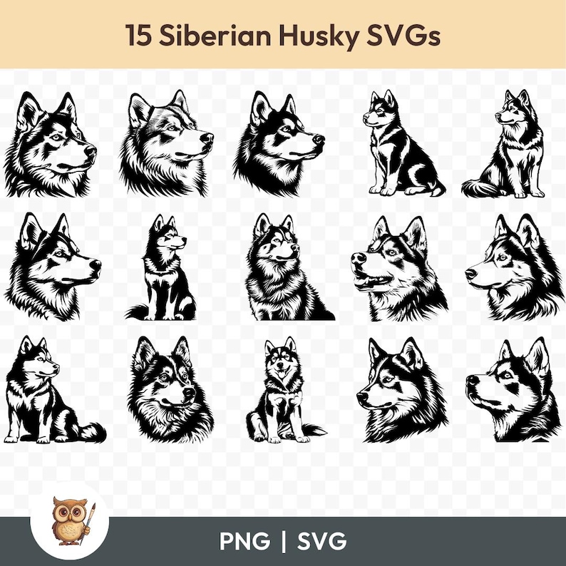 Cute Siberian Husky SVG Bundle, Siberian Husky Clipart, 15 Siberian ...