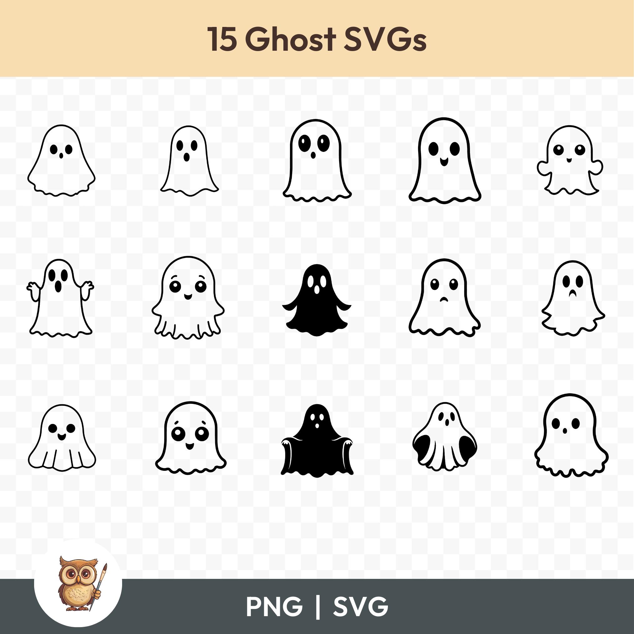 Ghost SVG Bundle, Ghost Clipart, 15 Ghost Cut Files for Cricut, PNG and ...