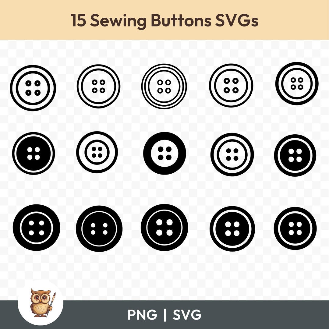 Sewing Buttons SVG Bundle, Buttons Clipart, 15 Button Cut Files for ...