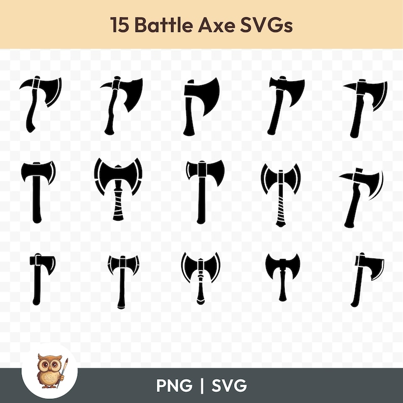 Battle Axe SVG Bundle, Battle Axe Clipart, 15 Axe Cut Files for Cricut, PNG and SVG, Vector ...