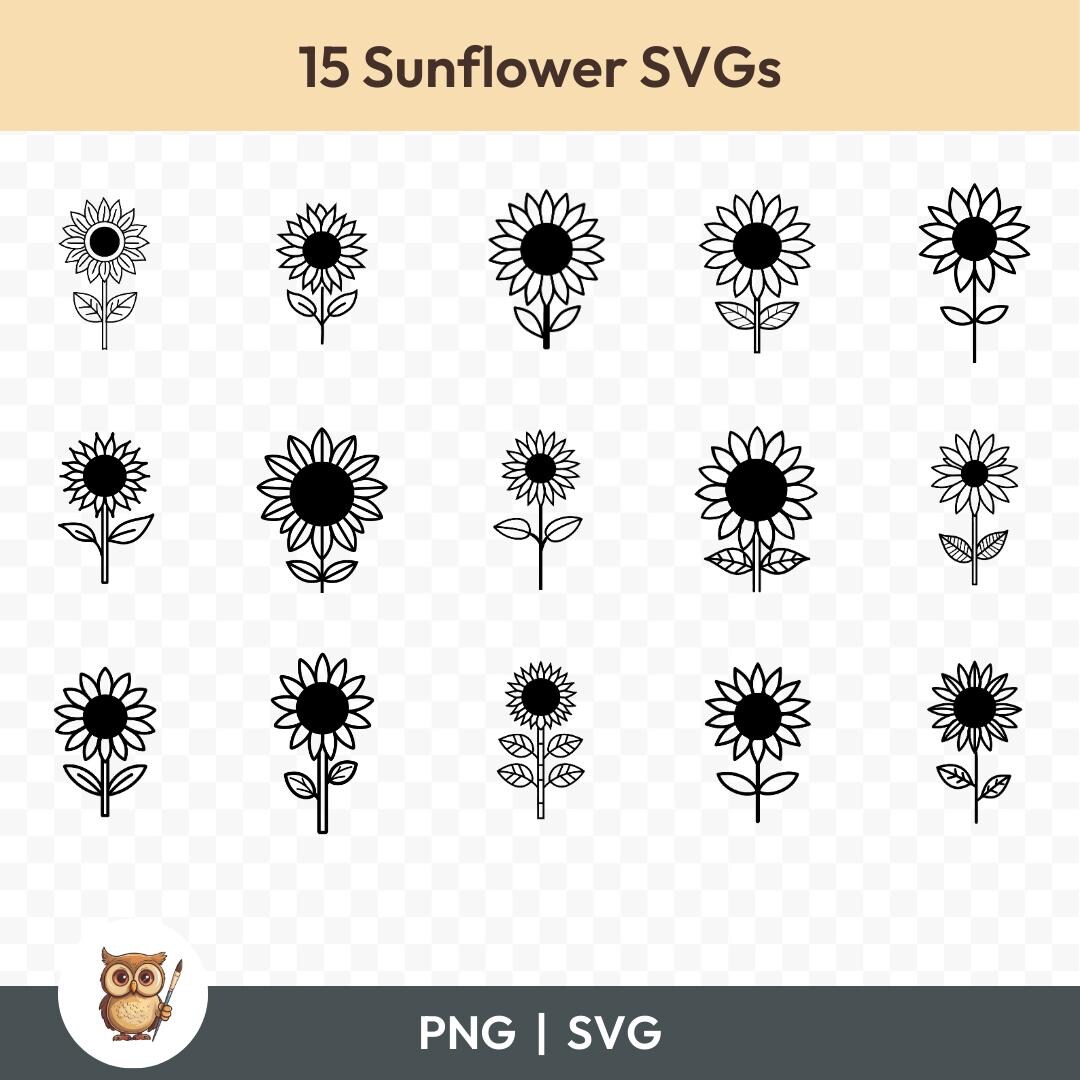 Sunflower SVG Bundle, Sunflower Clipart, 15 Sunflower Cut Files for ...