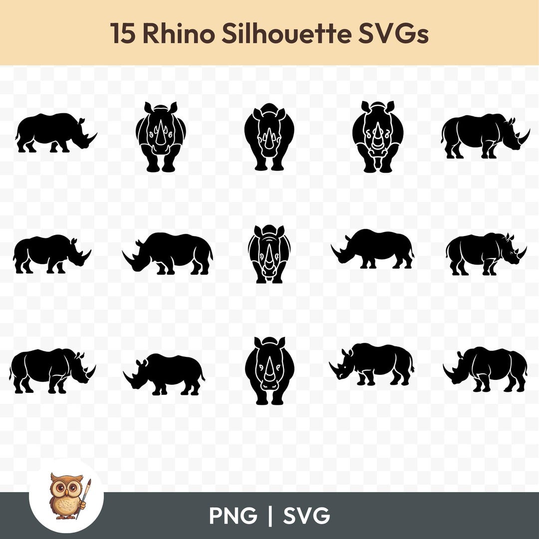 Rhino Silhouette SVG Bundle, Rhino Clipart, 15 Rhinoceros Cut Files for ...