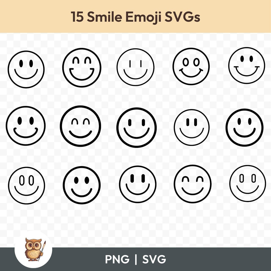 Smile Emoji SVG Bundle, Smiling Face Clipart, 15 Smile Cut Files for ...