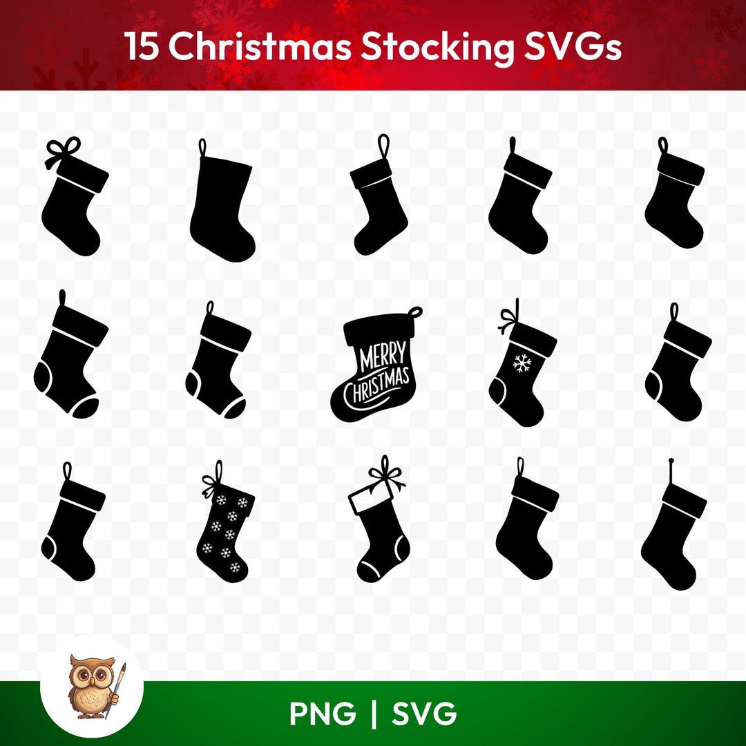Christmas Stocking Silhouette SVG Bundle, Christmas Stocking Clipart ...