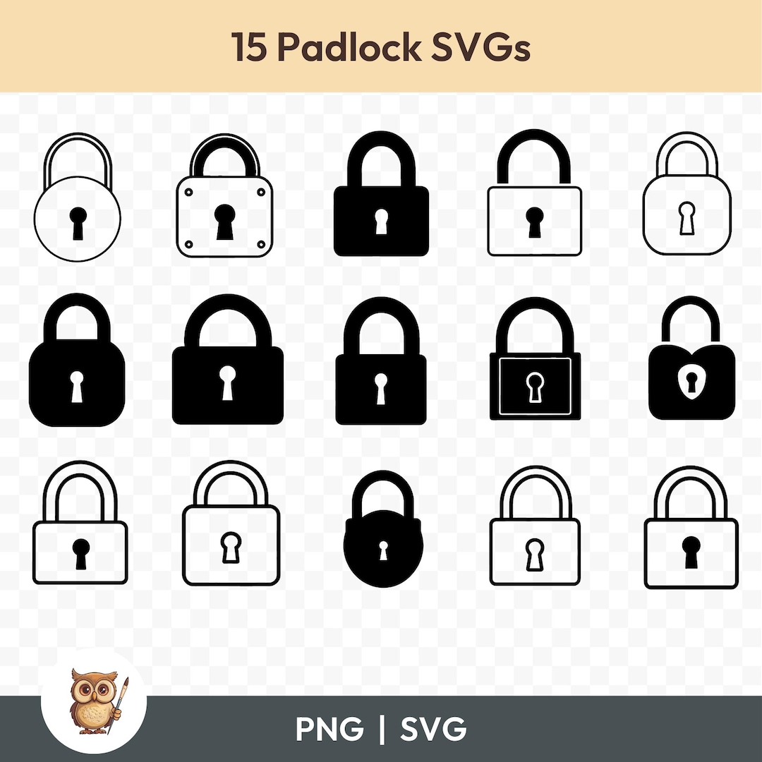 Padlock SVG Bundle, Padlock Clipart, 15 Lock Cut Files for Cricut, PNG ...