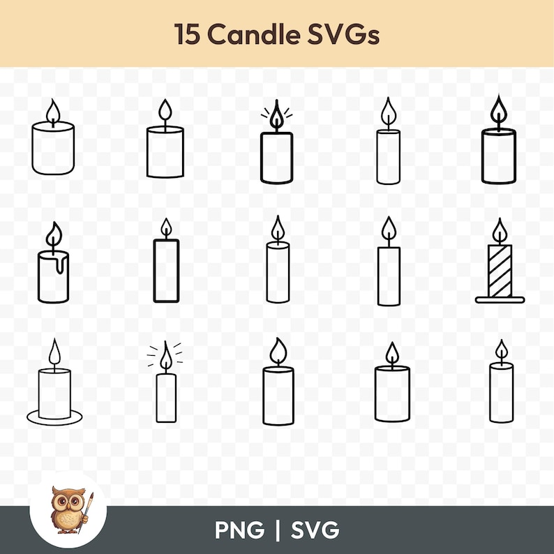Candle SVG Bundle, Candle Clipart, 15 Candle Cut Files for Cricut, PNG ...