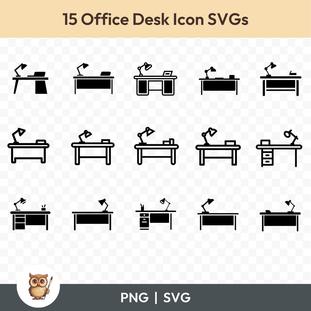 Office Desk Icon SVG Bundle, Office Desk Clipart, 15 Desk Cut Files for ...