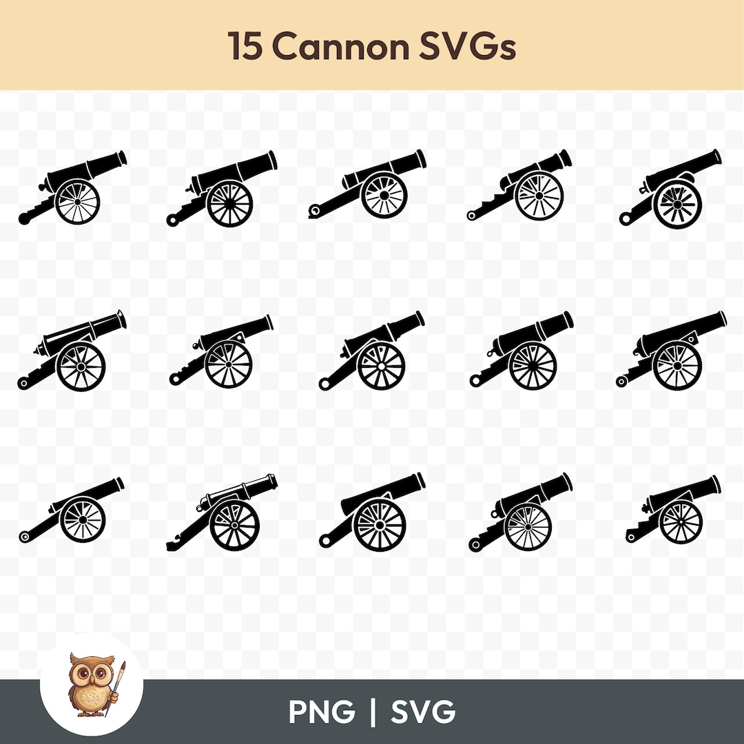 Cannon SVG Bundle, Cannon Clipart, 15 Cannon Cut Files for Cricut, PNG ...