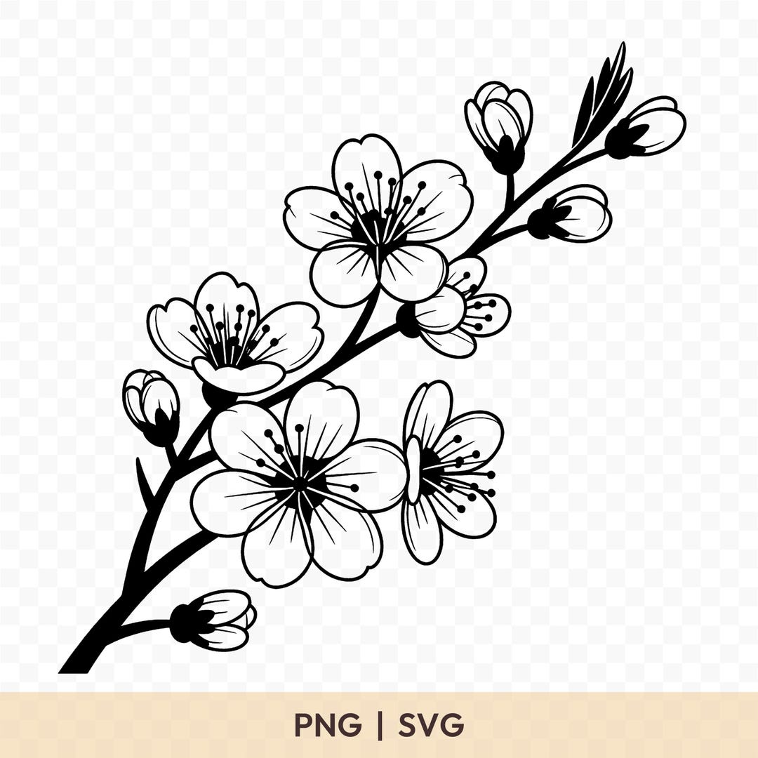 Cherry Blossom Flower SVG: Cut File for Cricut, Silhouette, Digital ...