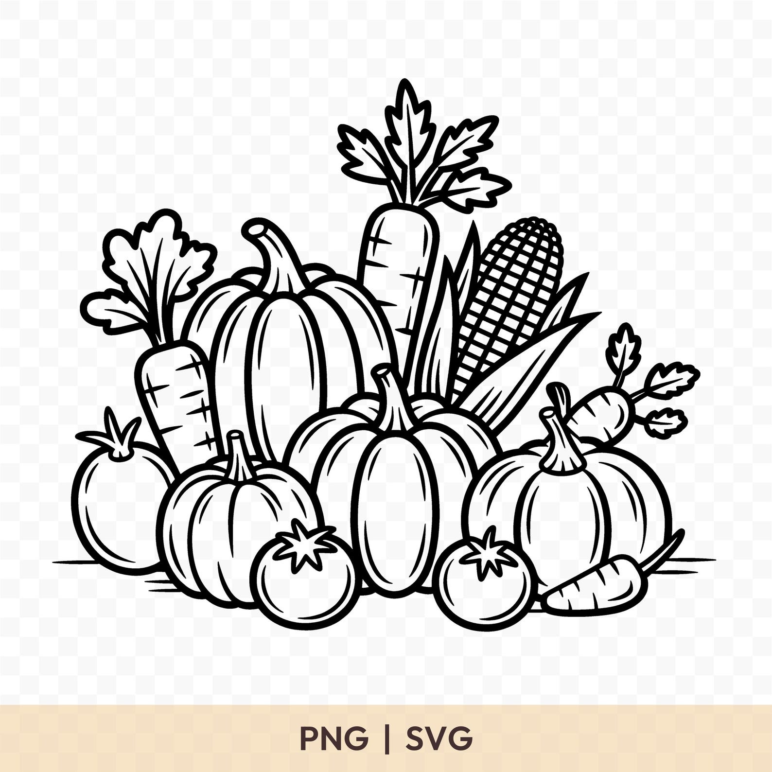 Harvest Vegetables SVG: Cut File for Cricut, Silhouette, Digital ...