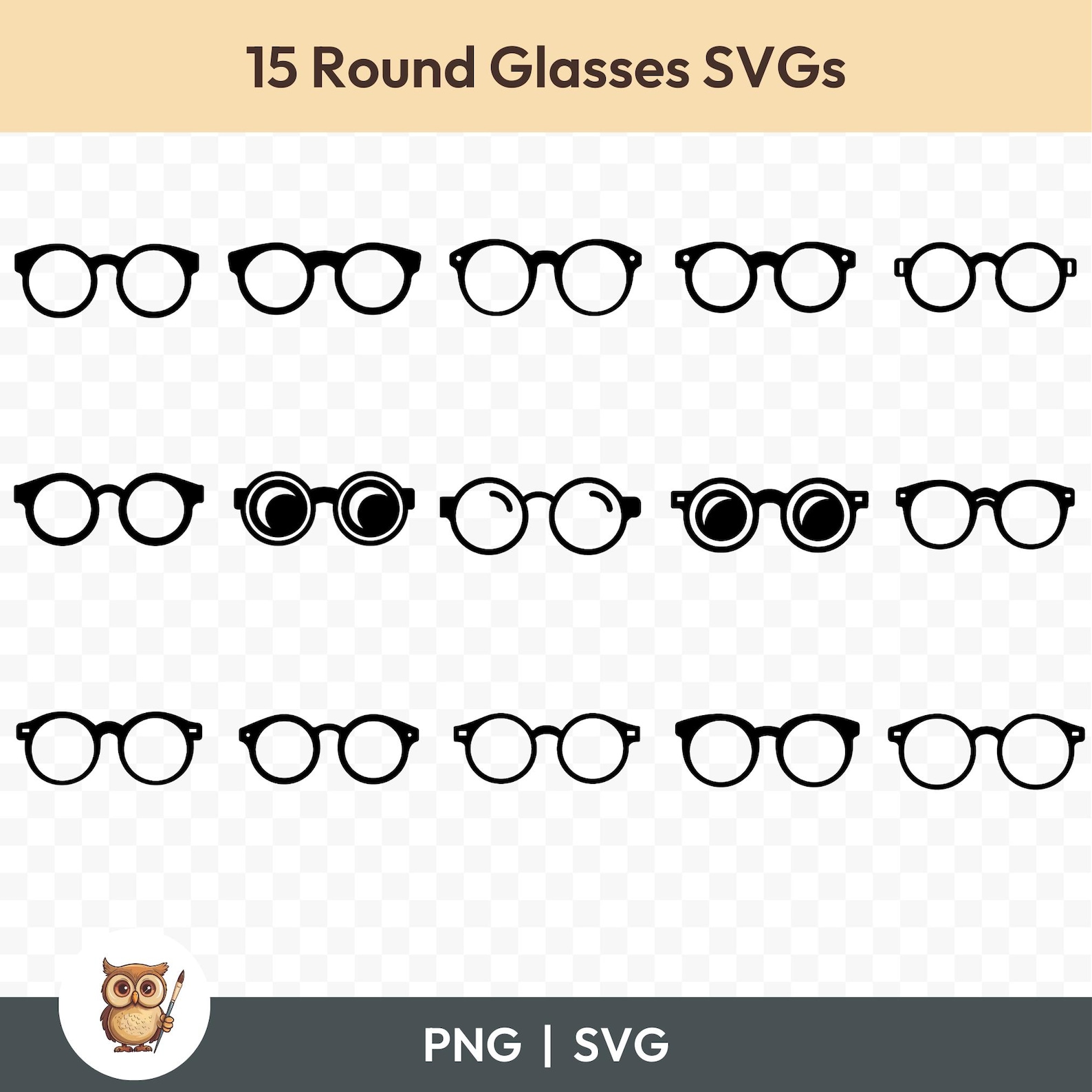 Round Glasses SVG Bundle, Pair of Glasses Clipart, 15 Eye Glasses Cut ...