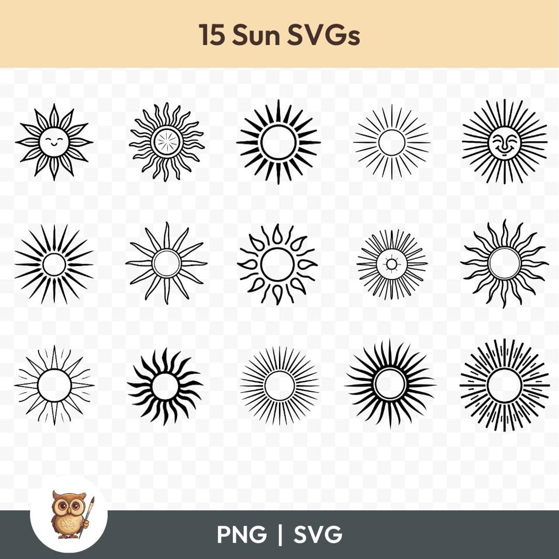Sun SVG Bundle, Sun Clipart, 15 Sun Cut Files for Cricut, PNG and SVG ...