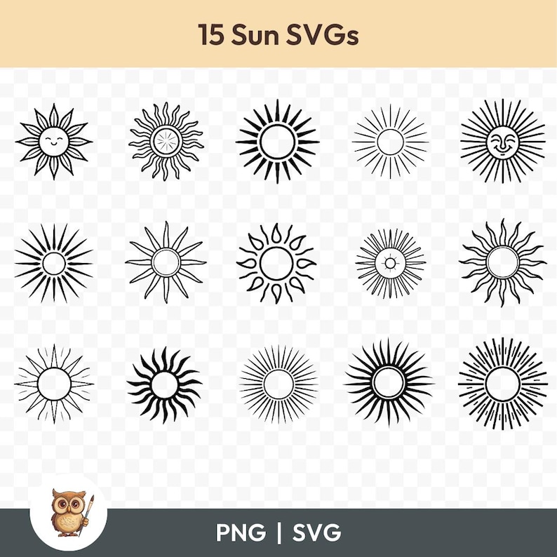Sun SVG Bundle, Sun Clipart, 15 Sun Cut Files for Cricut, PNG and SVG ...