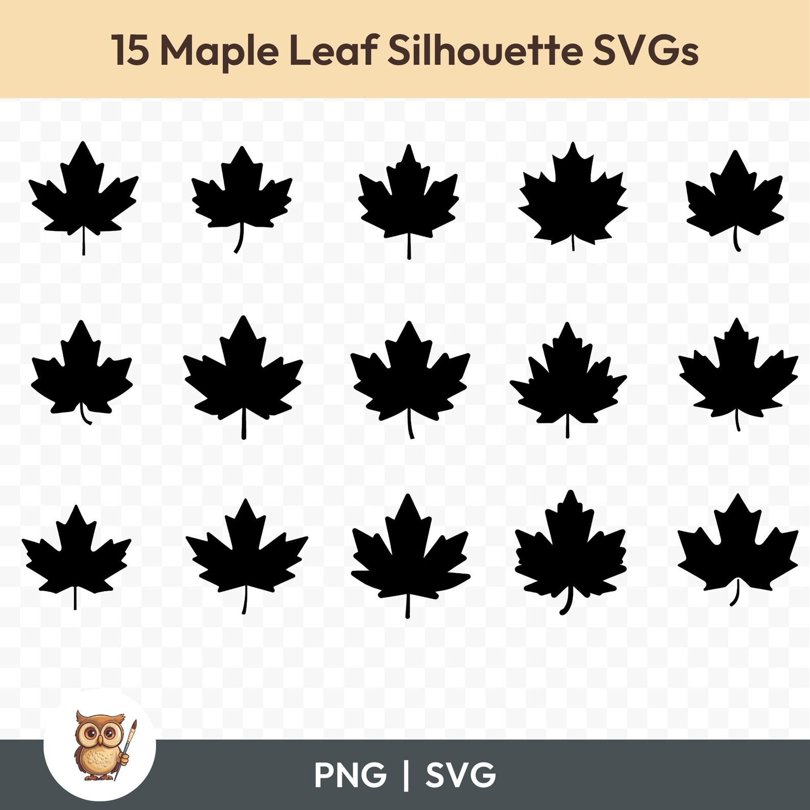 Maple Leaf Silhouette SVG Bundle, Maple Leaf Clipart, 15 Maple Leaves ...