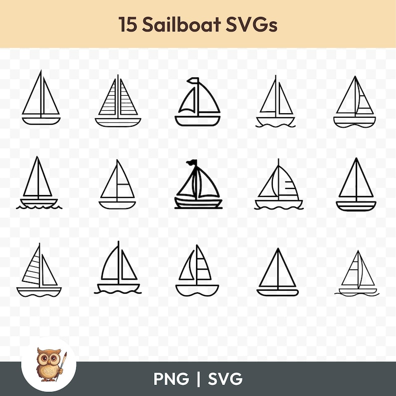 Sailboat Outline SVG Bundle, Sailboat Clipart, 15 Simple Sailboat Cut ...
