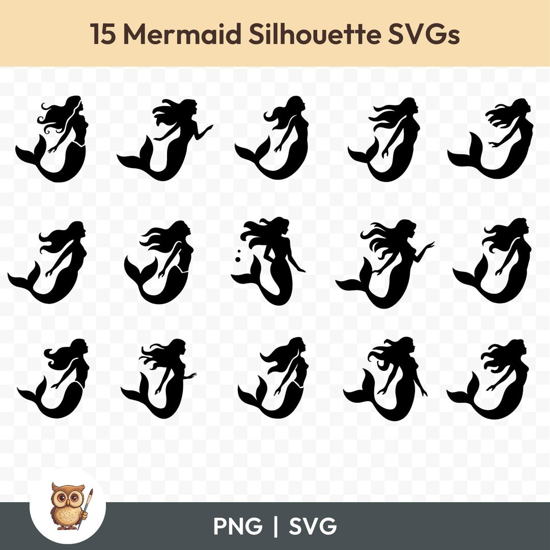 Mermaid Silhouette SVG Bundle, Mermaid Clipart, 15 Mermaid Cut Files ...