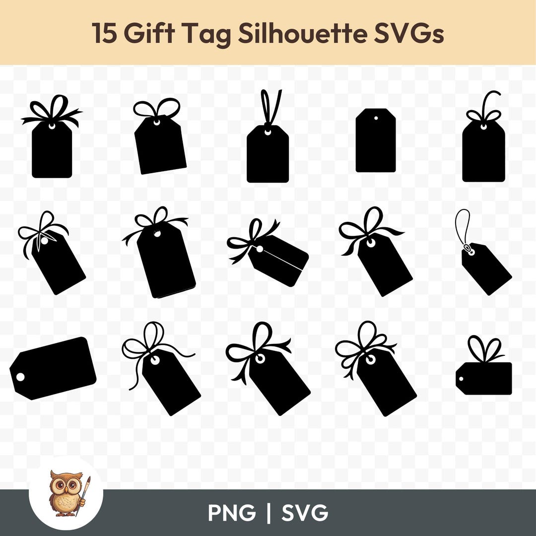 Gift Tag Silhouette SVG Bundle, Gift Tag Clipart, 15 Gift Tag Cut Files ...