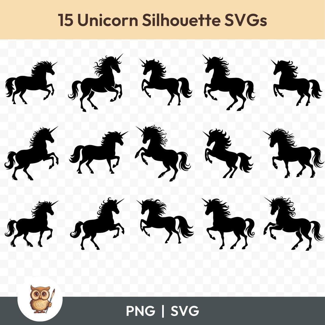 Unicorn Silhouette SVG Bundle, Unicorn Clipart, 15 Unicorn Cut Files ...