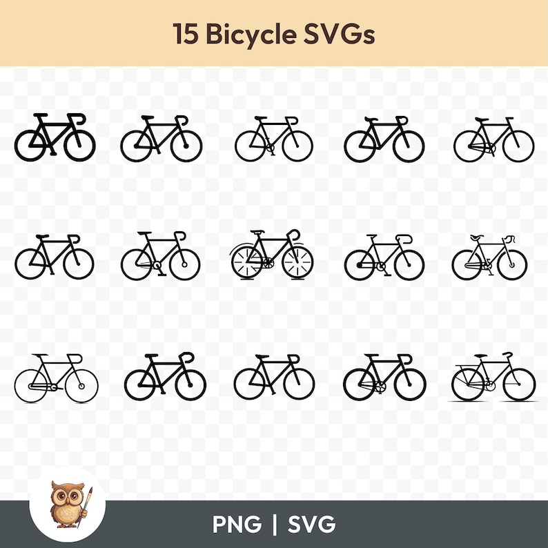 Bicycle SVG Bundle, Bicycle Icon Clipart, 15 Simple Bike Cut Files for ...