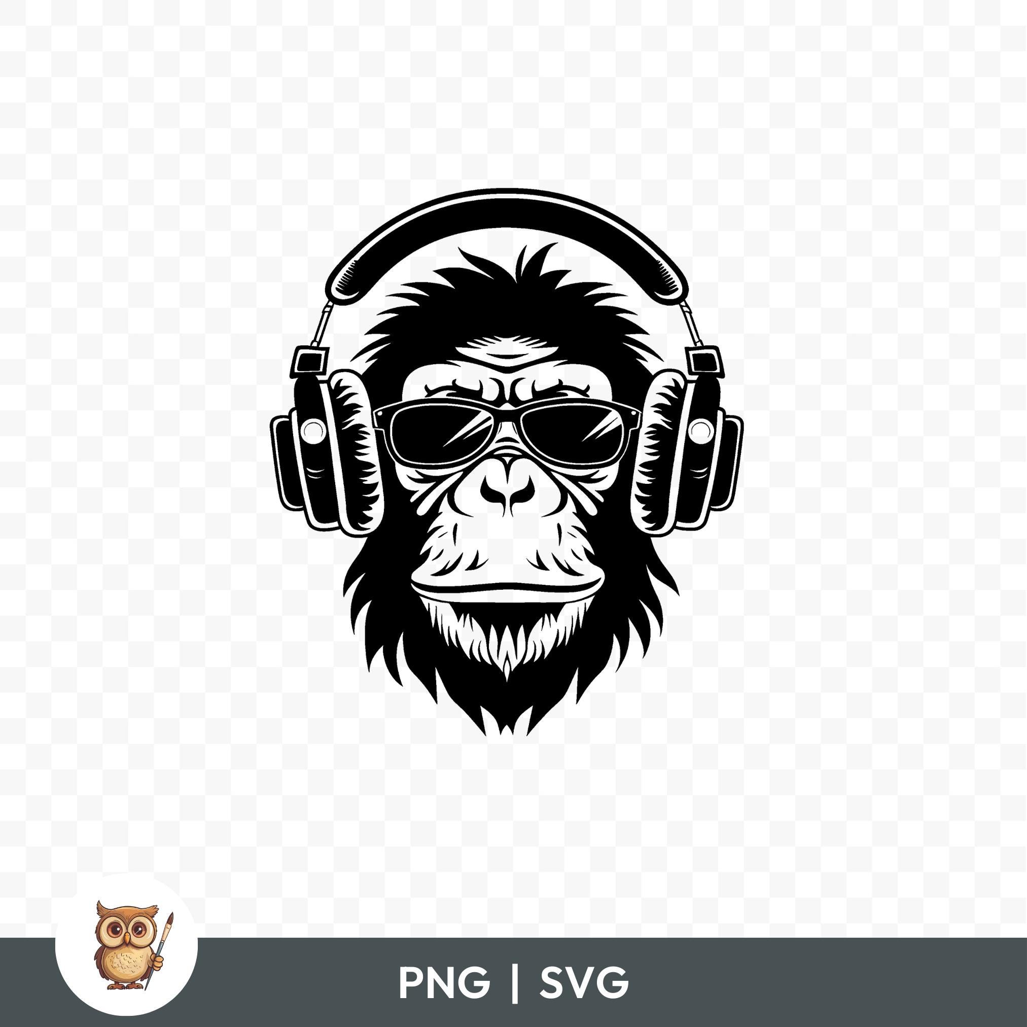 Chimp Wearing Headphones SVG Bundle, Chimp Clipart, 15 Chimp Headphones ...