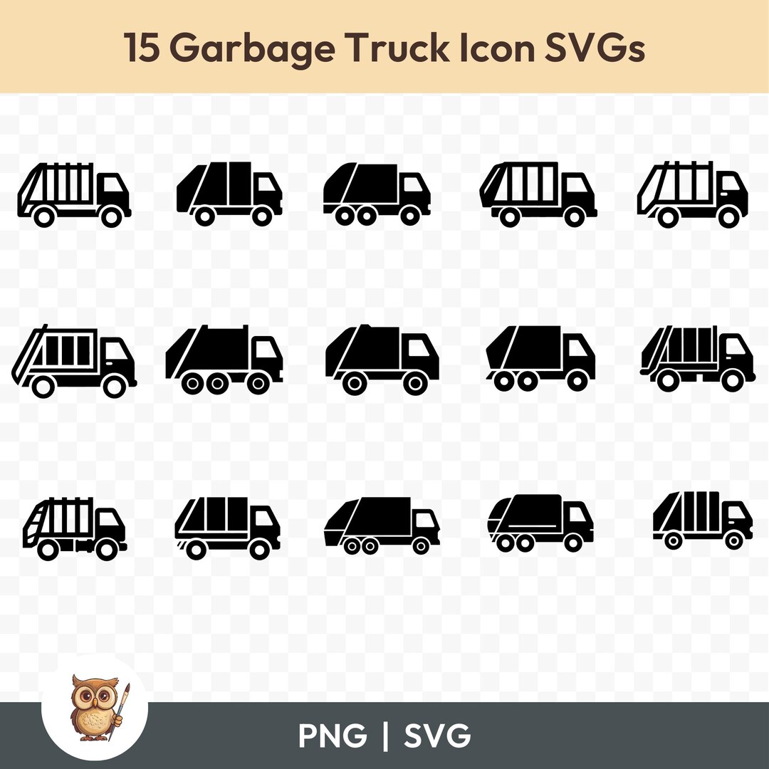 Garbage Truck Icon SVG Bundle, Garbage Truck Clipart, 15 Garbage Lorry ...