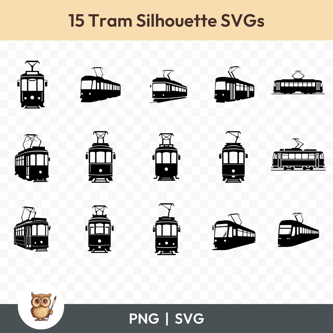 Tram Silhouette SVG Bundle, Tram Clipart, 15 Tram Cut Files for Cricut ...