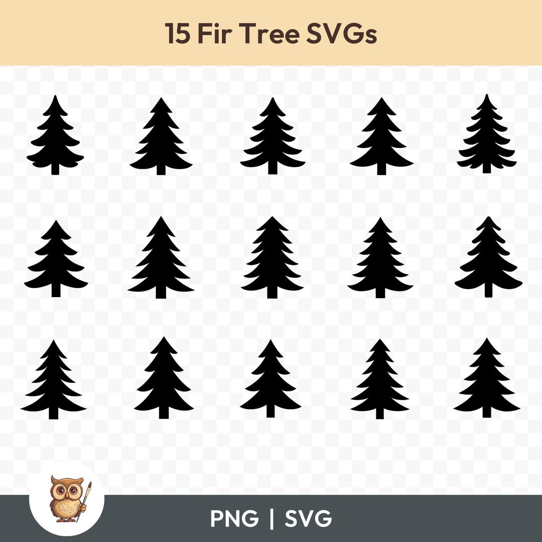 Fir Tree SVG Bundle, Fir Tree Icon Clipart, 15 Fir Tree Silhouette Cut ...