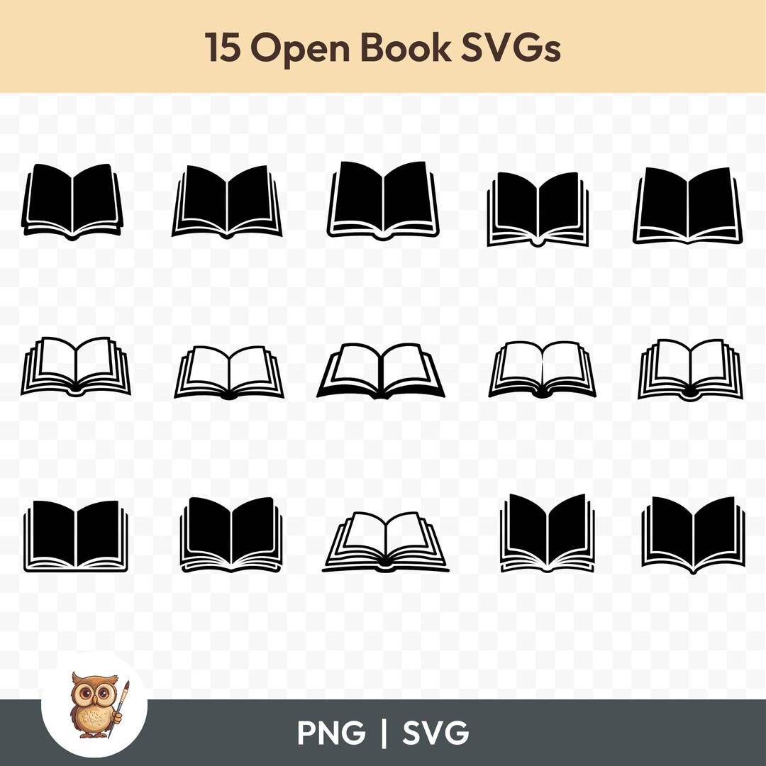 Open Book SVG Bundle, Book Clipart, 15 Book Cut Files for Cricut, PNG ...