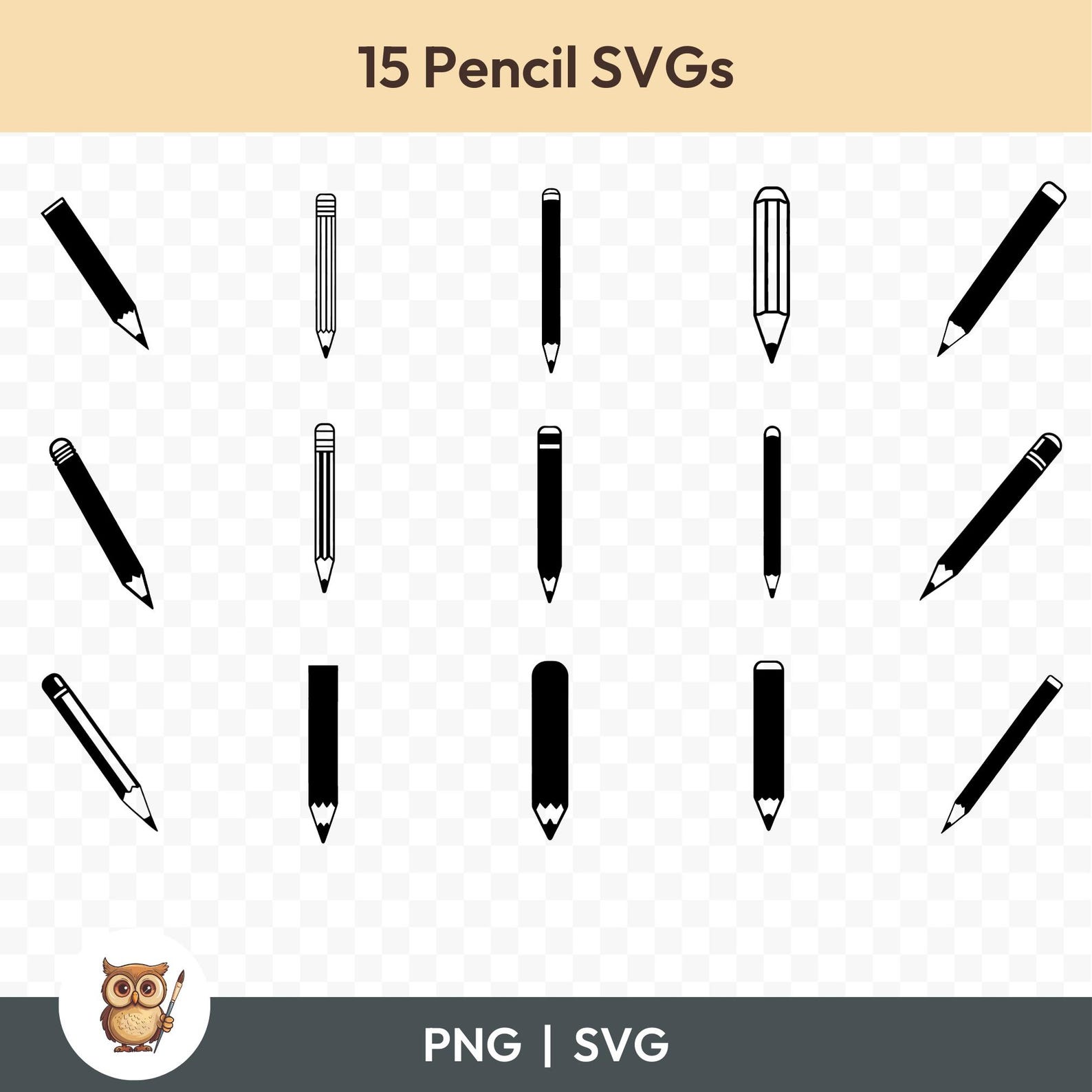 Pencil SVG Bundle, Pencil Clipart, 15 Pencil Cut Files for Cricut, PNG ...