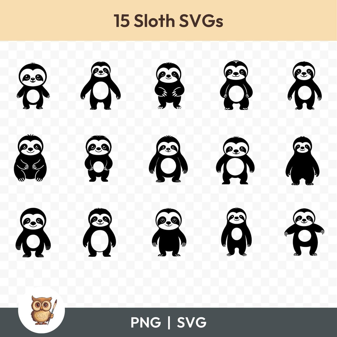 Sloth SVG Bundle, Sloth Clipart, 15 Sloth Cut Files for Cricut, PNG and ...