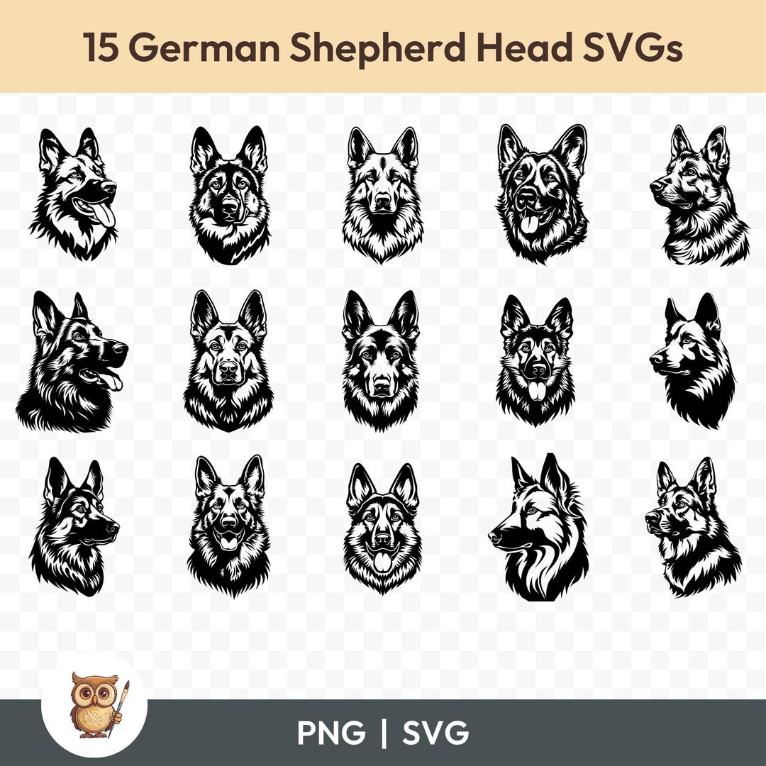 German Shepherd Head SVG Bundle, German Shepherd Clipart, 15 German ...