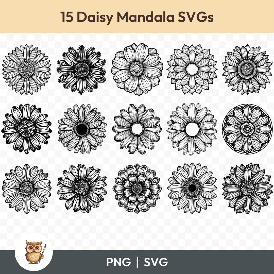 Daisy Mandala SVG Bundle, Daisy Mandala Clipart, 15 Daisy Mandala Cut ...