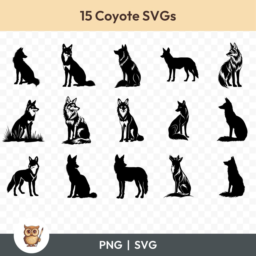 Coyote SVG Bundle, Coyote Silhouette Clipart, 15 Coyote Cut Files for ...