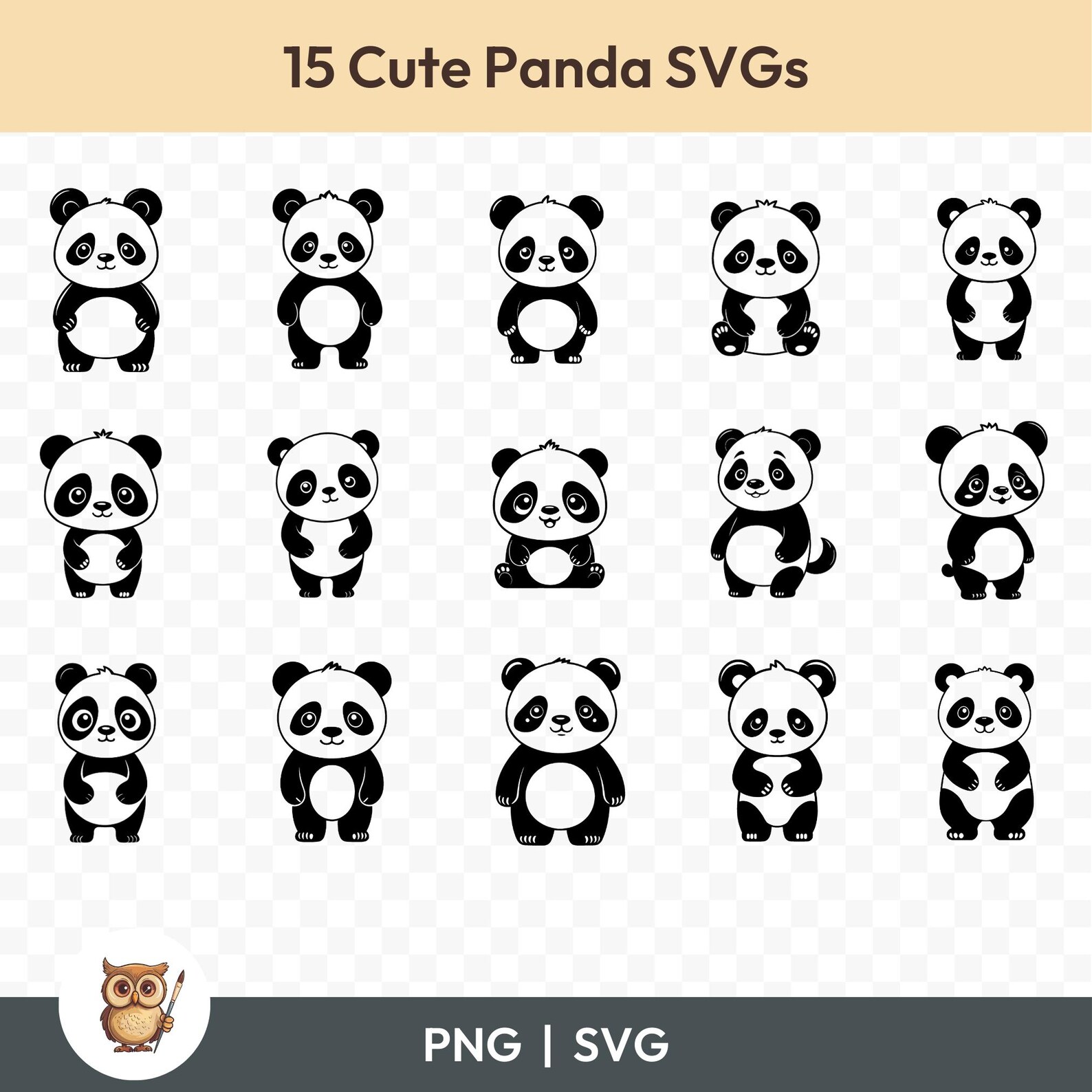 Cute Panda SVG Bundle, Panda Clipart, 15 Panda Cut Files for Cricut ...