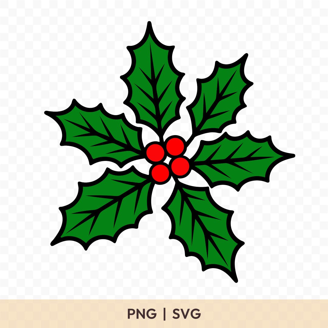 Christmas Holly SVG: Holly Cut File, Holly PNG, Holly Silhouette, Holly ...