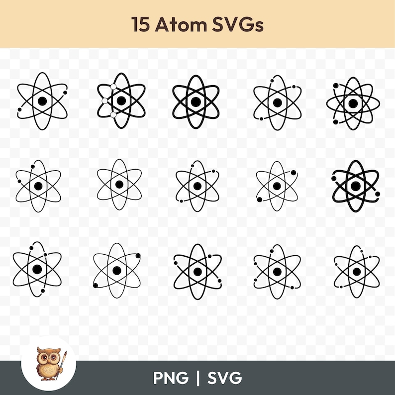 Atom SVG Bundle, Atom Clipart, 15 Atom Cut Files for Cricut, PNG and ...