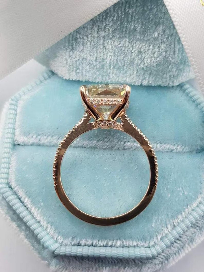 Buy 14k Solid Gold Radiant Halo Engagement Ring, Dainty Moissanite Ring ...