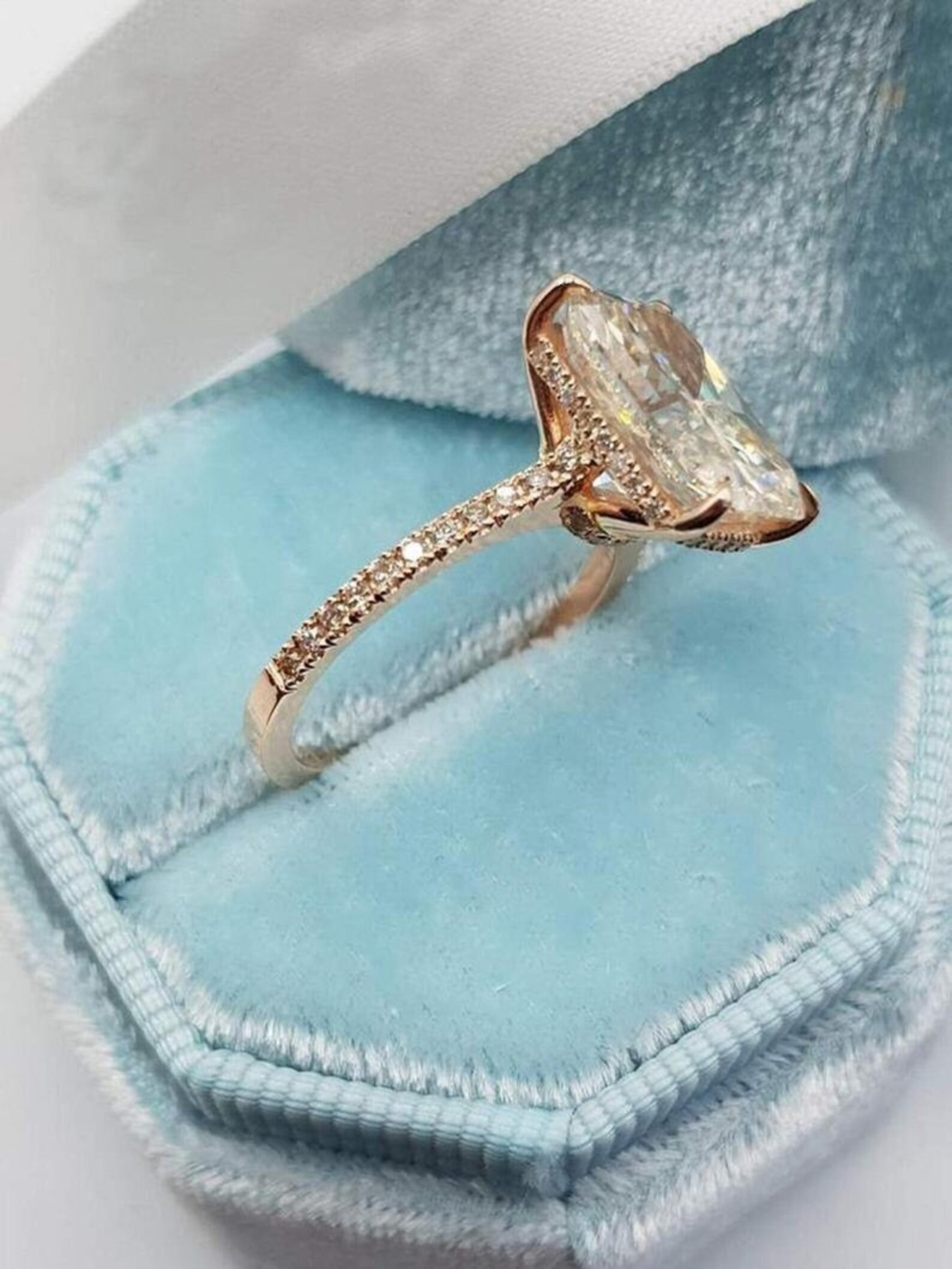 Buy 14k Solid Gold Radiant Halo Engagement Ring, Dainty Moissanite Ring ...