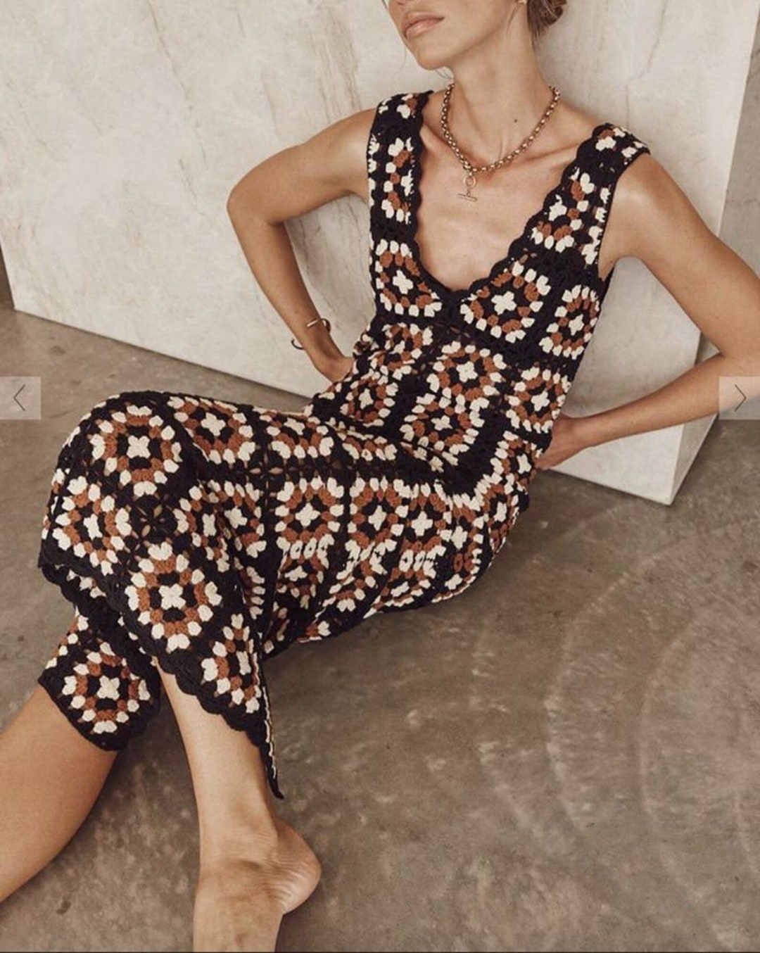 Crochet Granny Square Dress for Women, Black Handmade Granny Square ...