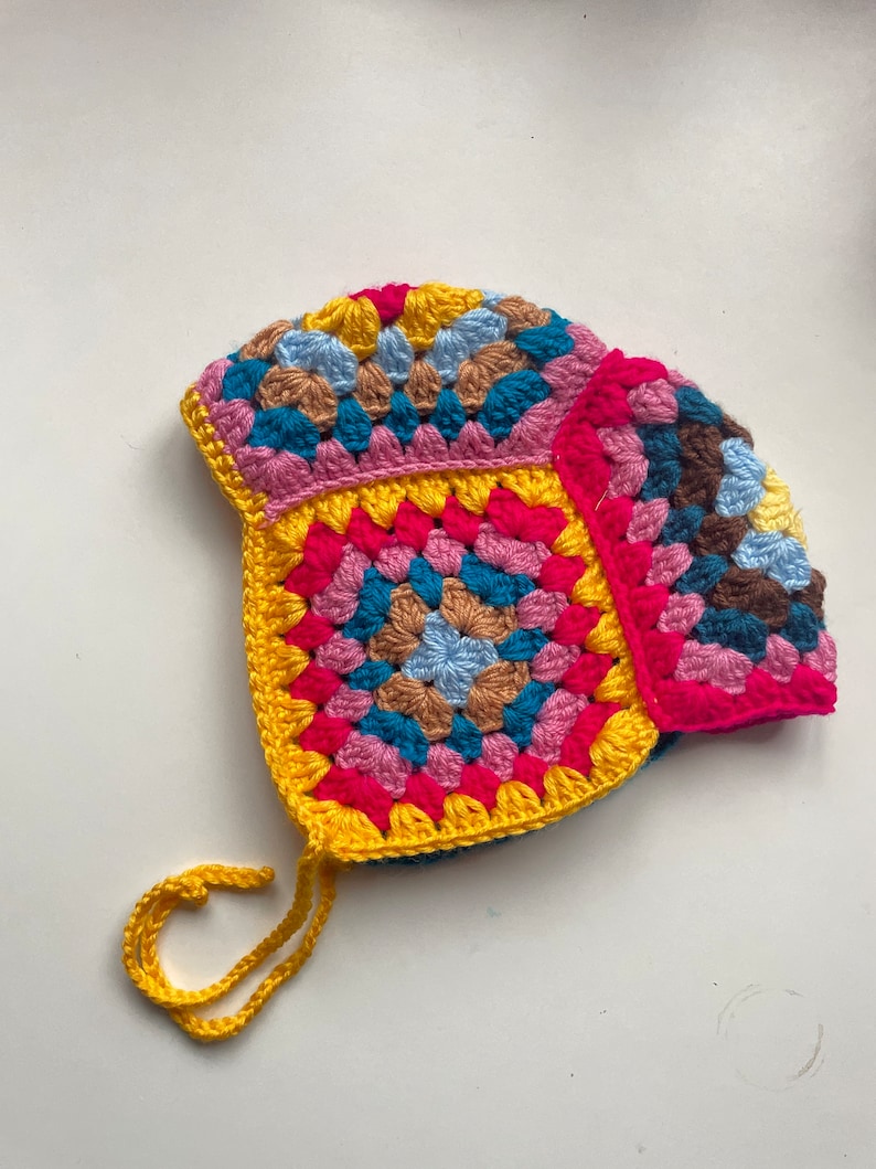 Crochet Bonnet Granny Square Colorful Bonnet Handmade - Etsy