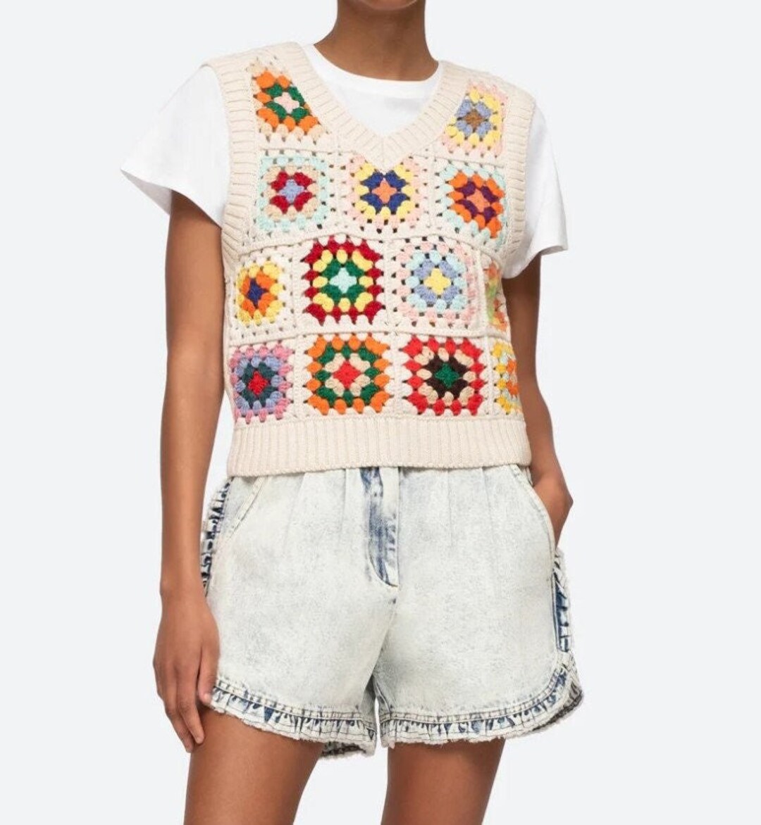 Patchwork Sweater, 12 Different Colors Granny Square Sweater, Granny ...