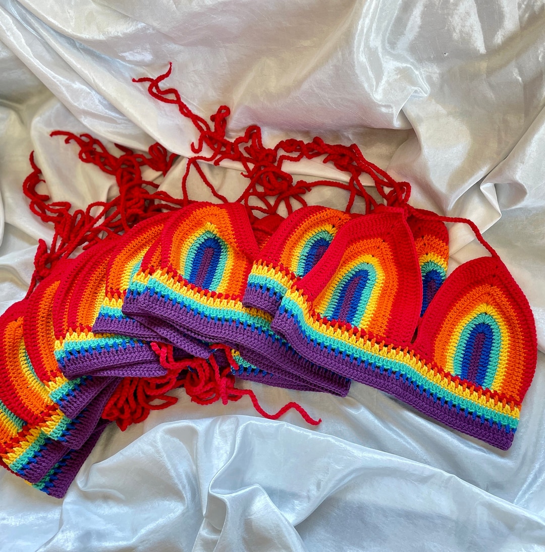 Pride Crop Top, Rainbow Crochet Top, Pride Outfit, Triangel Handmade ...